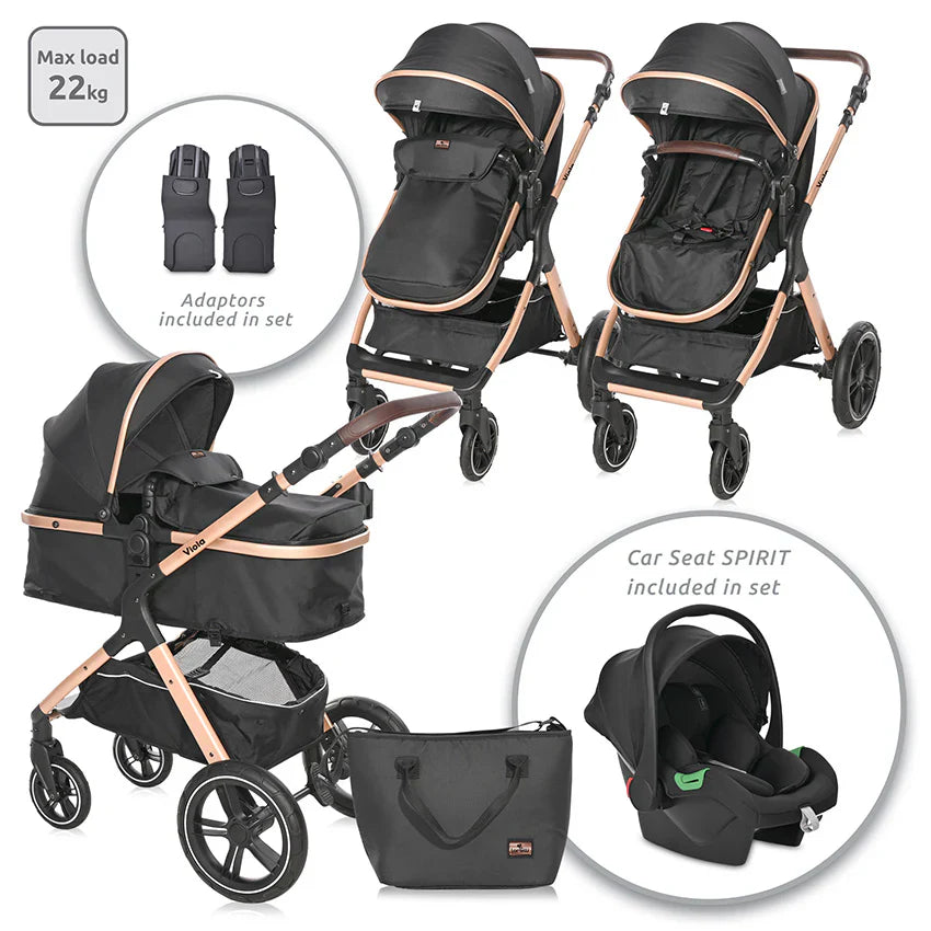 Baby Stroller VIOLA 3in1 with transformable seat Black – Bubu Store
